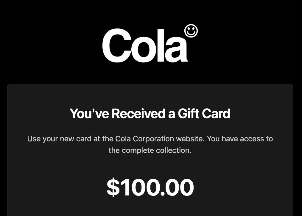 Cola Gift Card – The Cola Corporation